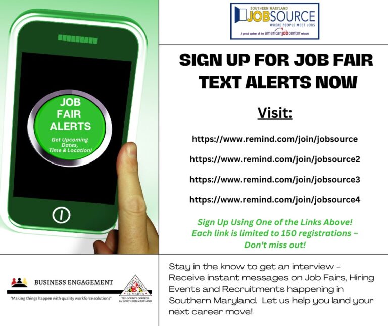 Sign Up for Job Fair Text Alerts | Southern Maryland JobSource